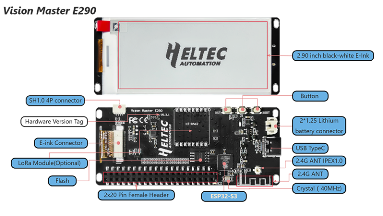 Vision Master E290, ESP32S3 + SX1262 E-Ink LoRa Node, Meshtastic and LoRaWAN Compatible – Heltec ...